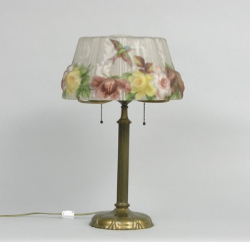 Pairpoint Hummingbird & Roses Reverse Painted Puffy Table Lamp, 09.16.05