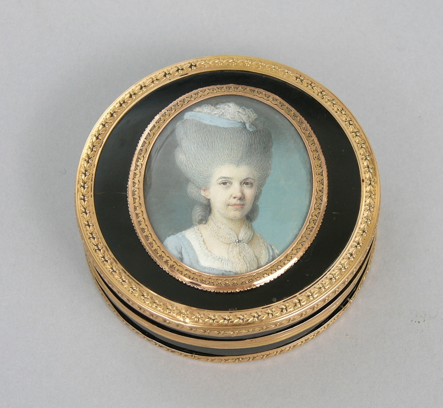French Miniature Portrait, Tortoise Shell and Gold Composition Box ...