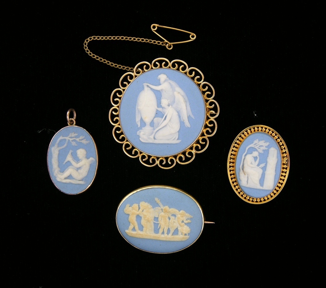 Four Light Blue Jasper Wedgwood Pendants/Lockets, ca. late 1700's, 03. ...