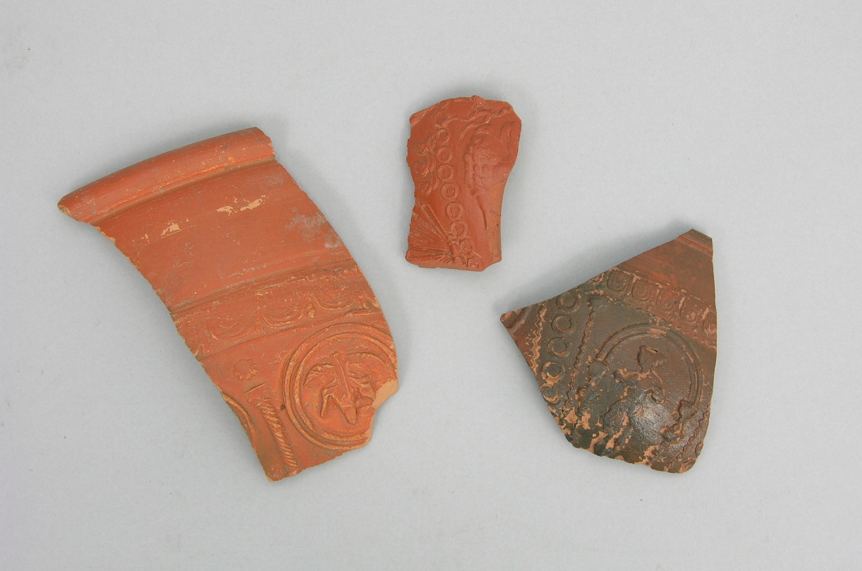 Three Roman Arretine Pottery Fragments, ca. 1st Century , 03.02.06