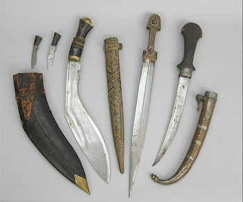 A Group of Antique Edge Weapons Including: a Rare Signed Kinjal from ...