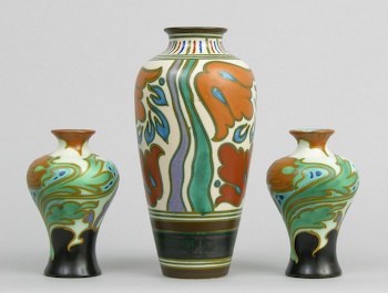 A Gouda Pottery Vase in "Dolly" Pattern, Plaatelbakkerij Zuid-Holland ...