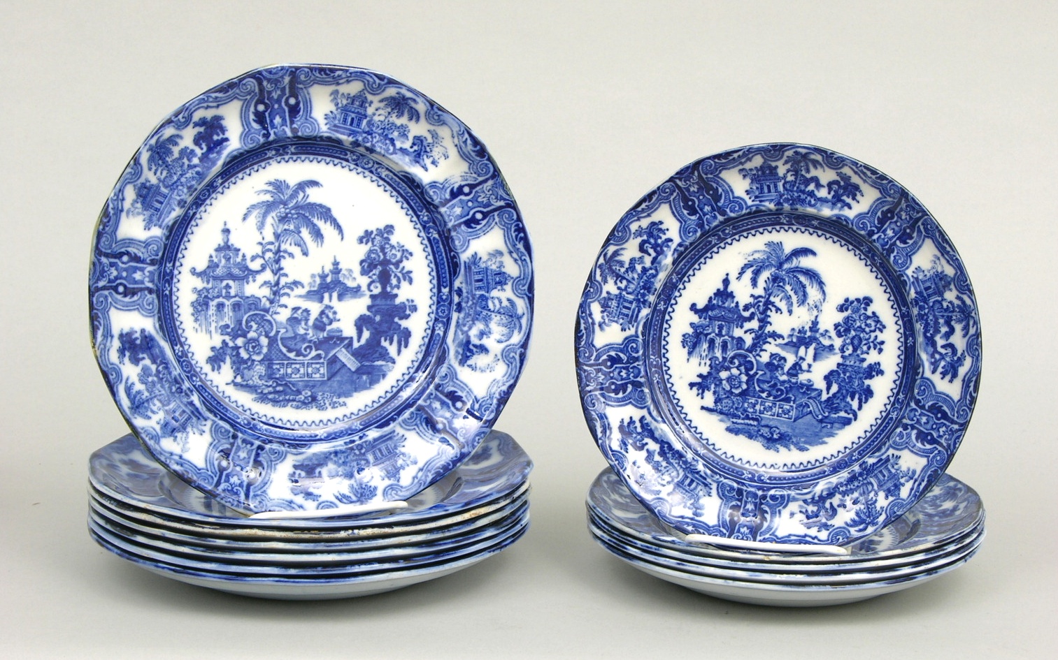 Twelve Kyber Adams & Co. Flow Blue Plates, English, ca. Late 19th ...