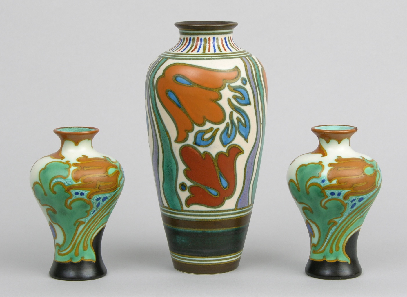 A Gouda Pottery Vase in "Dolly" Pattern, Plaatelbakkerij Zuid-Holland ...