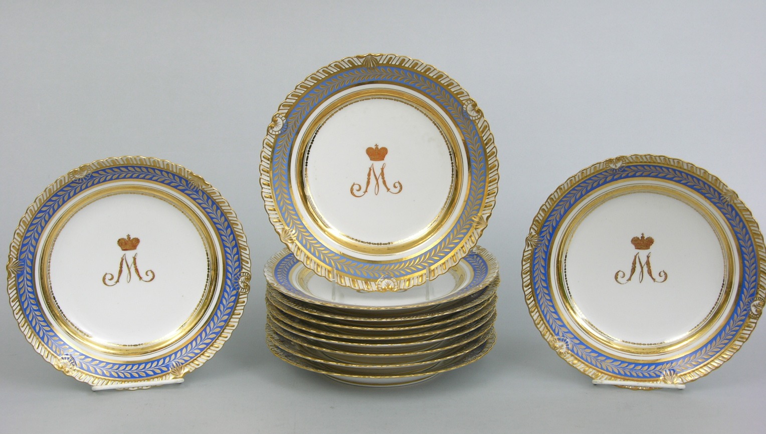 A Set of Eleven French Porcelain Plates Monogrammed with Russian ...