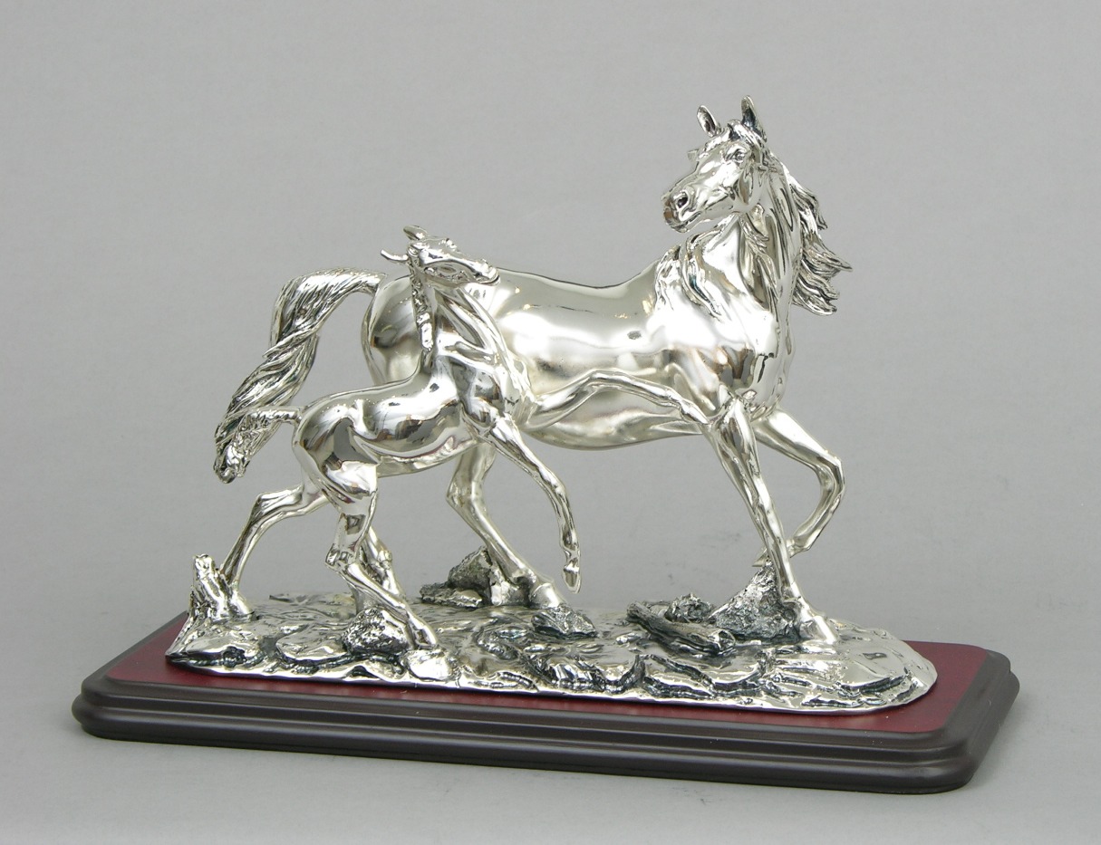 A Guerrini Collections Silver Plated Sculpture of a Mare and Colt, 09. ...