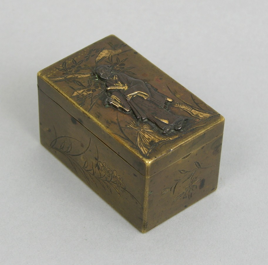 A Japanese Bronze and Mixed Metal Stamp Box, 09.13.08, Sold: $138