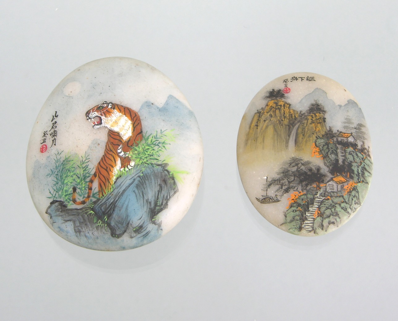Two Chinese Painted Pebble Stones in Original Boxes , 05.16.09, Sold ...