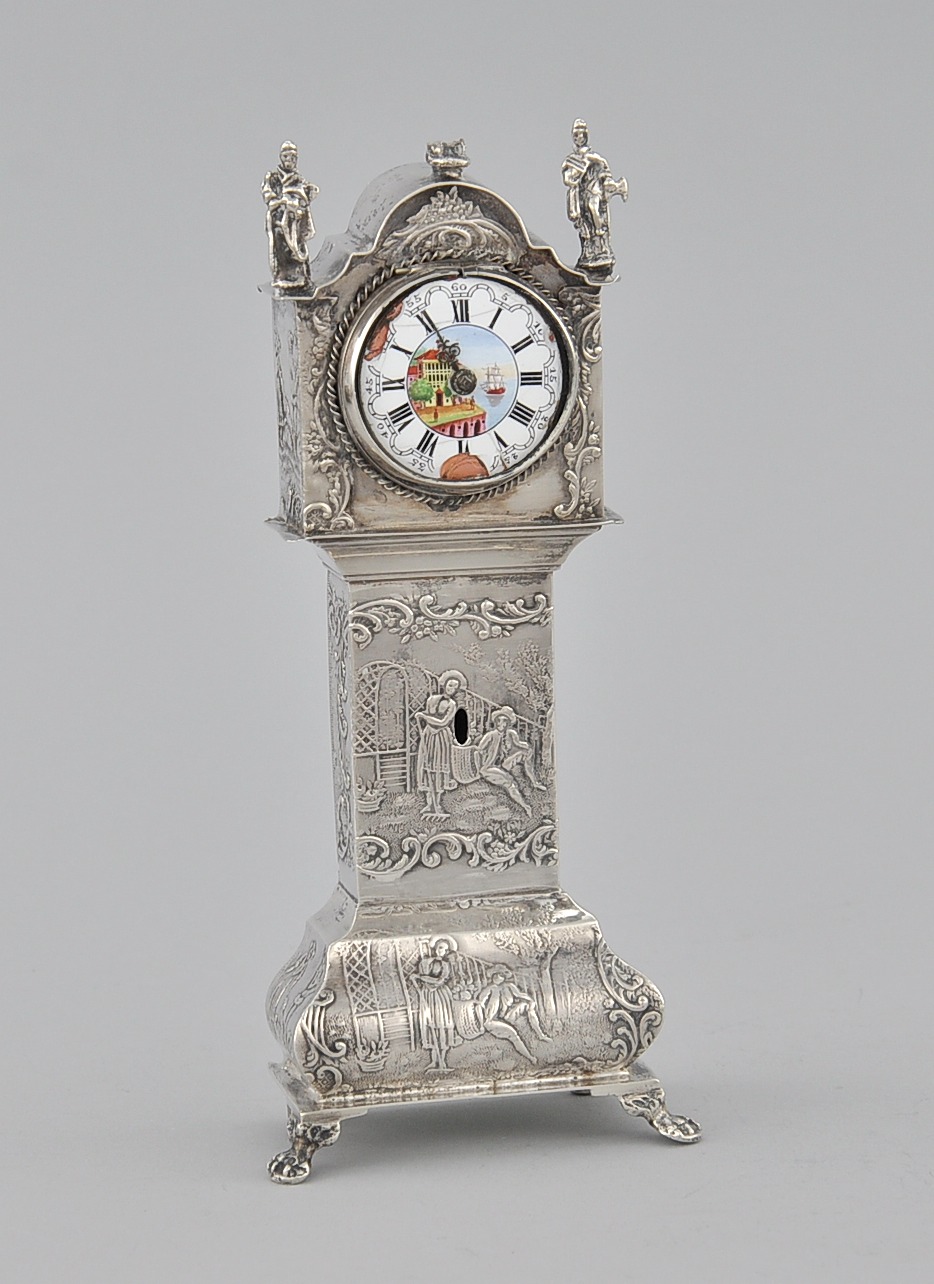 A Dutch Miniature Silver Grandfather Clock, 11.20.09, Sold: $414