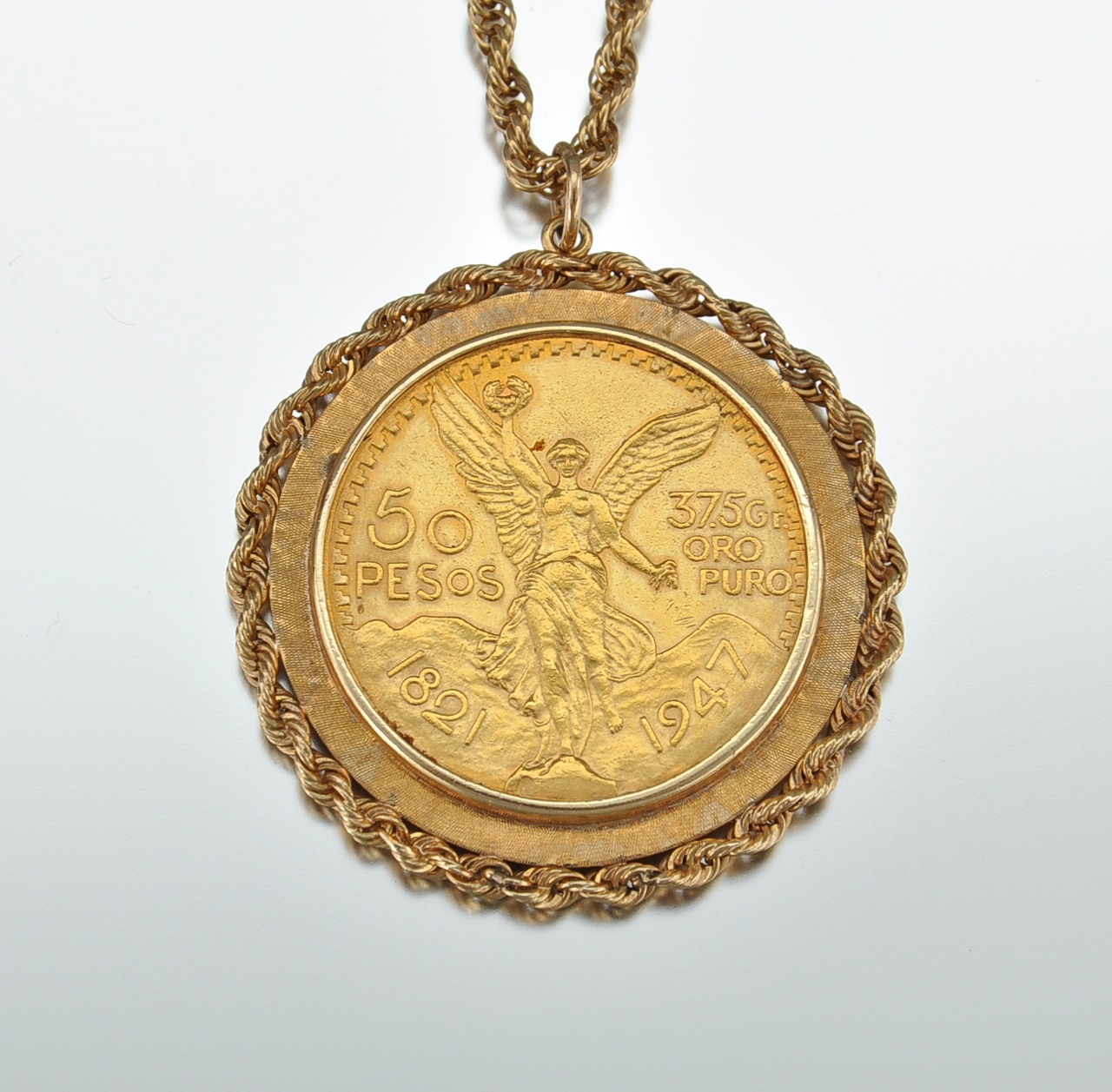 A Mexican 50 Peso Gold Coin As Pendant With Gold Chain , 11.20.09, Sold ...