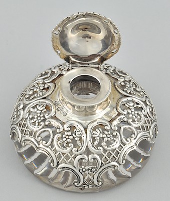 A Victorian Sterling Silver and Cut Crystal Inkwell by William Comyns ...