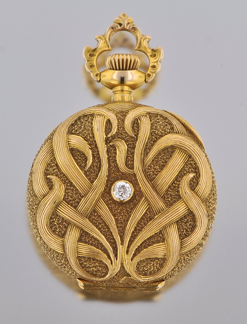 An Art Nouveau Gold and Diamond Pocket Watch by Waltham, American, ca ...