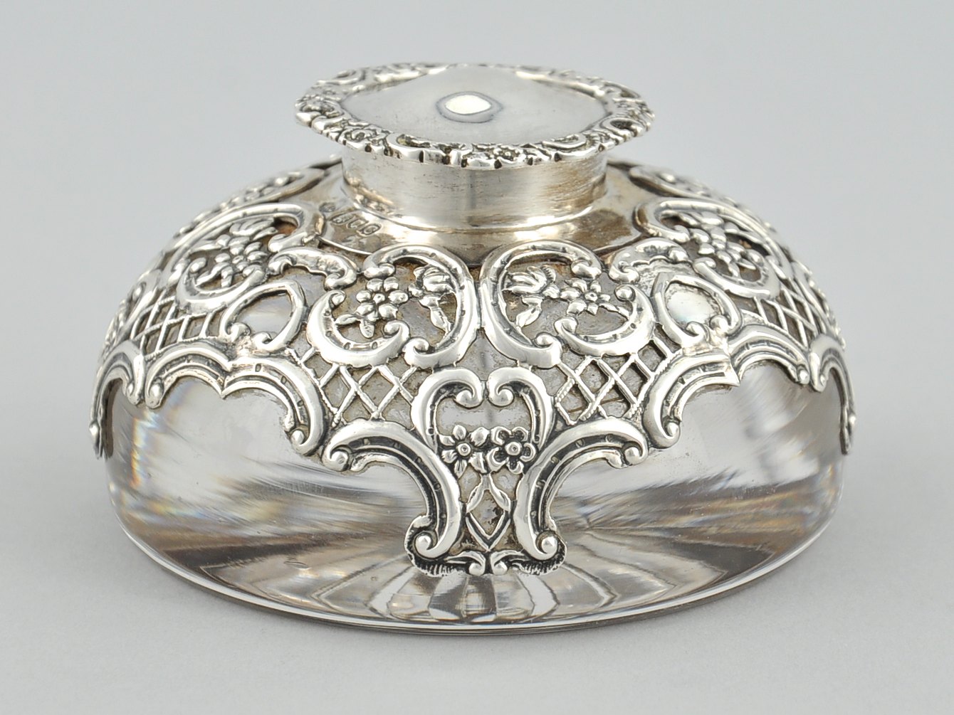 A Victorian Sterling Silver and Cut Crystal Inkwell by William Comyns ...