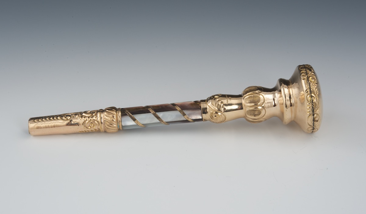 A Victorian 12K Rolled Gold and Abalone Shell Parasol Handle, 11.19.10 ...