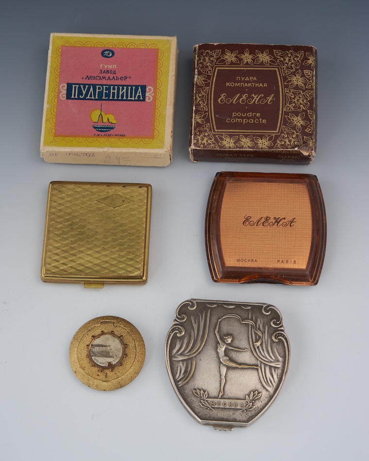 Four Vintage Russian Powder Compacts, Two with Original Cardboard Box ...