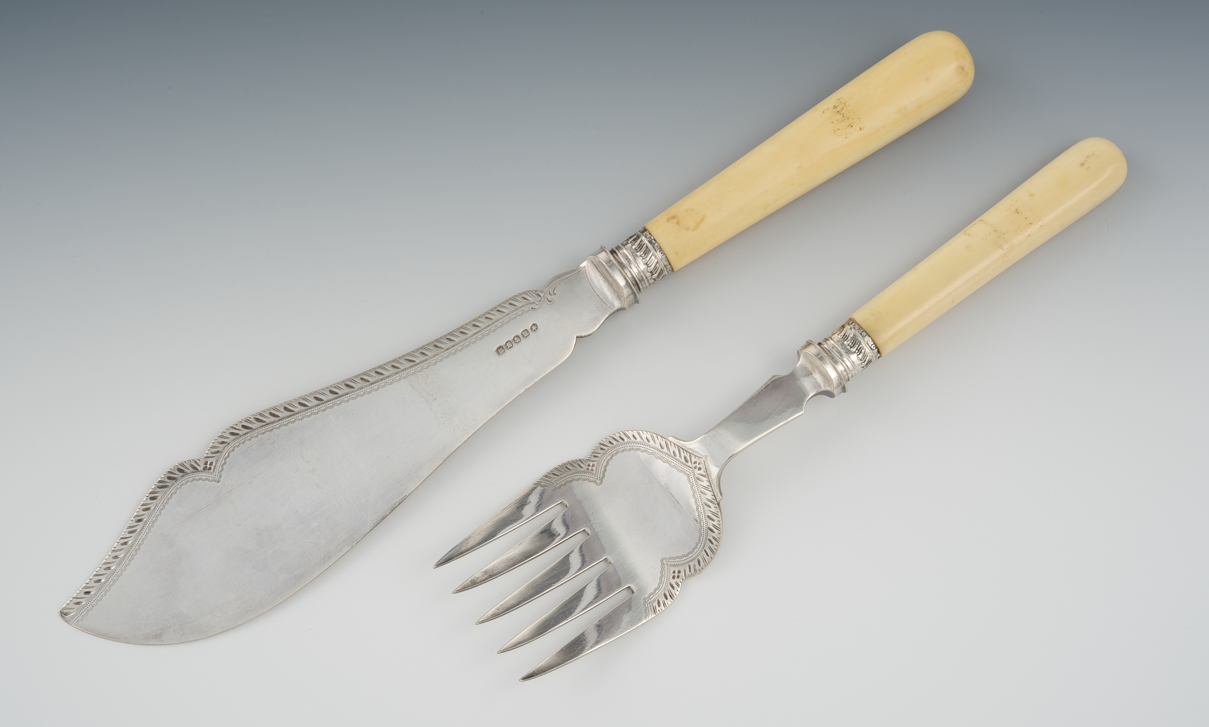 A Victorian Silver, Silver Plated and Ivory Fish Set by George Hape ...