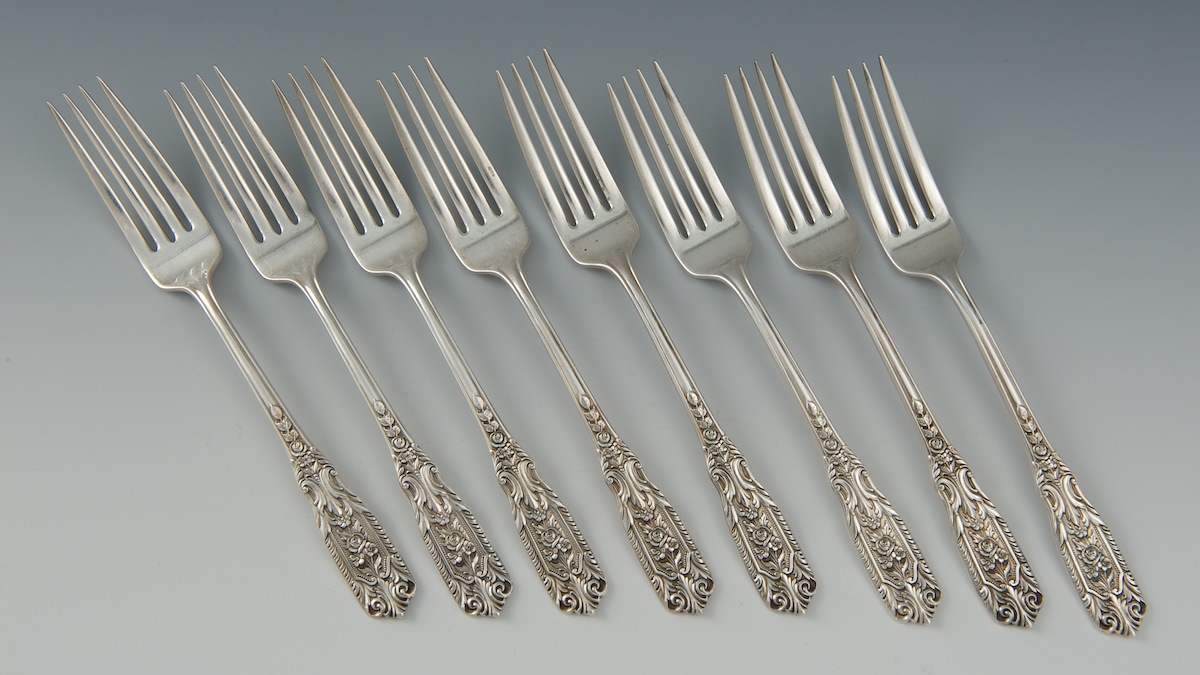 Eight Sterling Silver Dinner Forks in "Milburn Rose" Pattern by ...