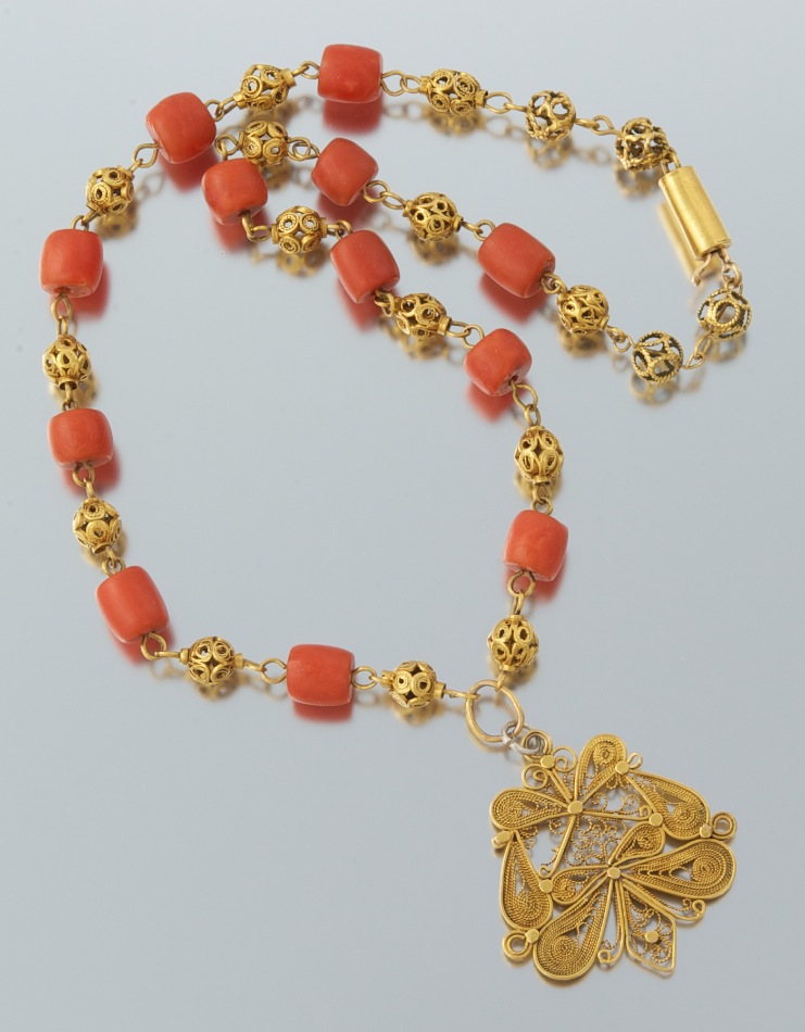 A Spanish Colonial Style Gold and Coral Necklace , 09.24.10, Sold: $322