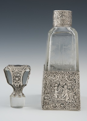 A German Large Silver Mounted Etched Crystal Wine Decanter by Wolf ...