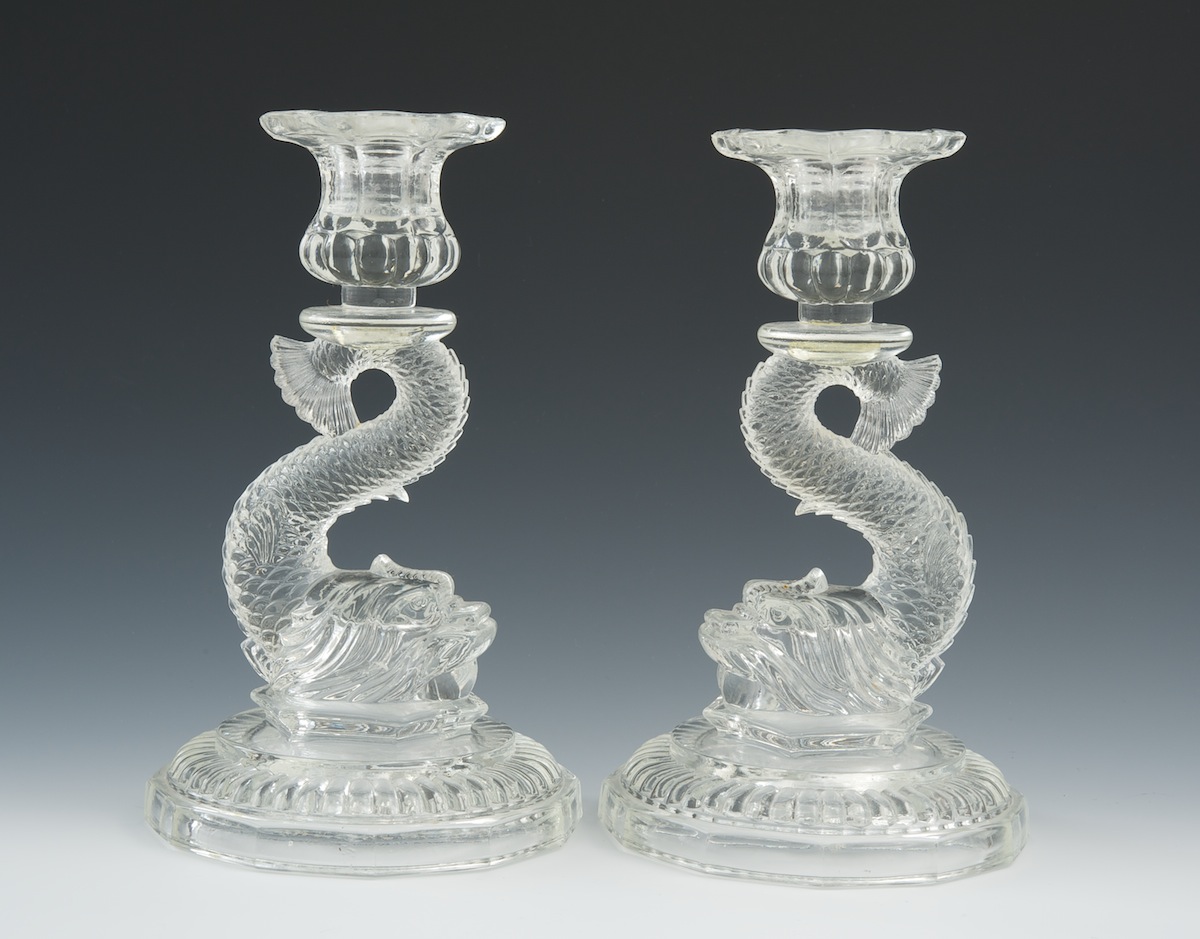 Pair of American Pressed Glass Dolphin Candlesticks, 01.29.11, Sold: $63.25