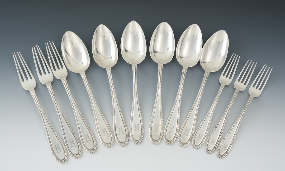 A Lot of Six Antique German Silver Serving Spoons, Three Dinner Forks ...