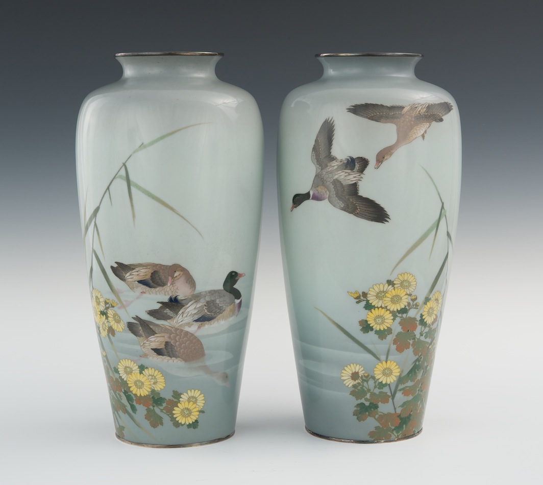 A Pair of Musen & Cloisonne Vases with the Mark of Ando Jubei, Meiji ...