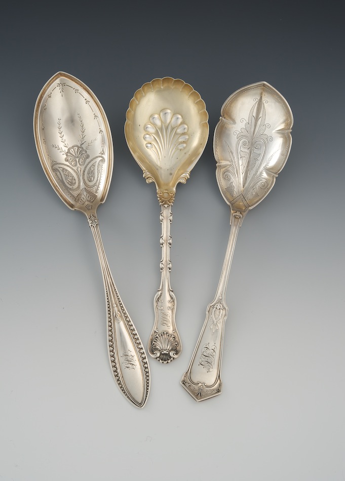 A Lot of Antique Sterling Silver Serving Spoons including "Indian" and ...