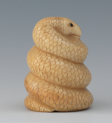 A Carved Ivory Netsuke of a Coiled Snake , 09.03.11, Sold: $69