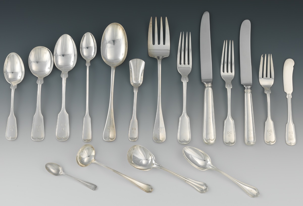 An Assembled Sterling Silver Dinner Service in "Fiddle Thread" Pattern ...