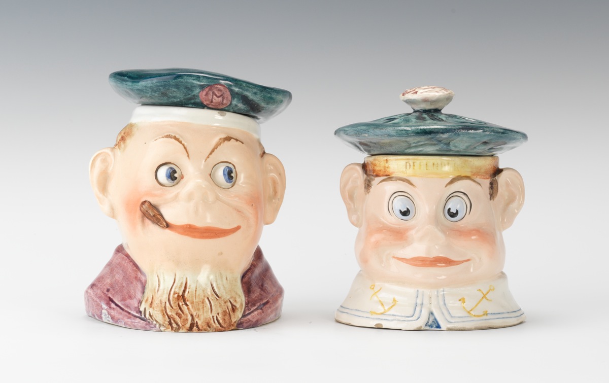 Two Palmer Cox Brownies Humidor Jars, ca. 1890-1920, 05.26.12, Sold: $97.75