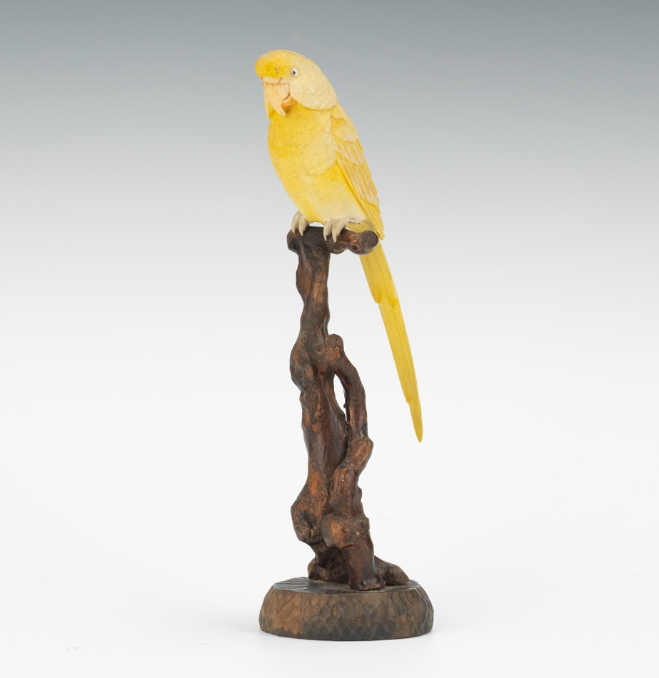Carved Polychrome Ivory or Bone Parakeet, 02.16.13, Sold: $385.25