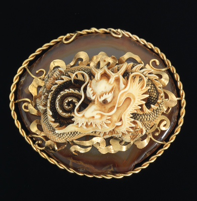 A Monumental Dragon Brooch of Ivory, Gold & Agate, Chinese, 03.21.13 ...