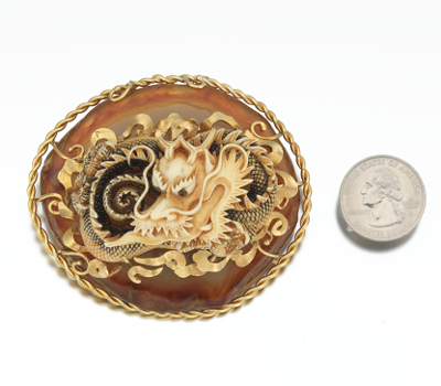 A Monumental Dragon Brooch of Ivory, Gold & Agate, Chinese, 03.21.13 ...