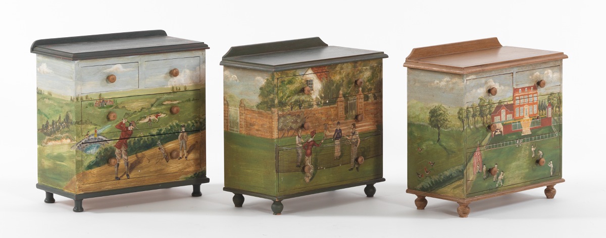 A Set of Three Hand Painted Miniature Chests, John Hunt, British ...