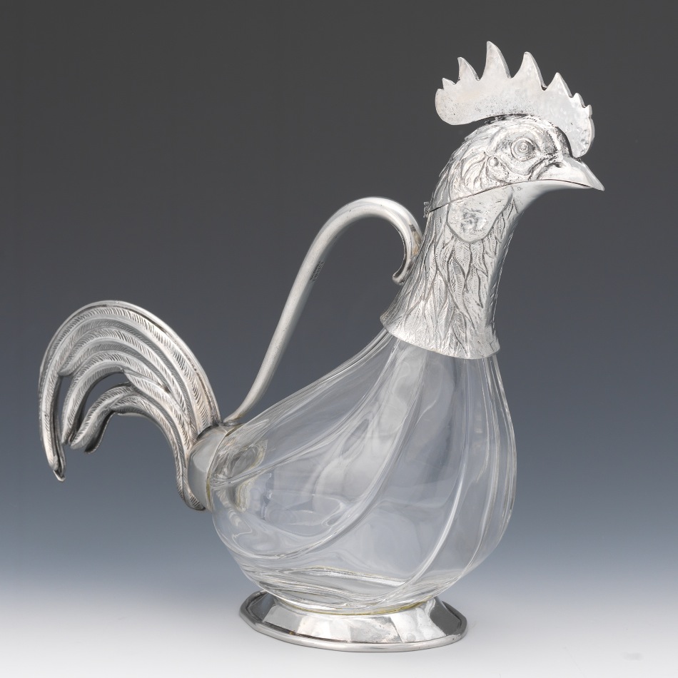 A Pewter and Glass Rooster Decanter by Etain , 05.23.13, Sold: $270.25