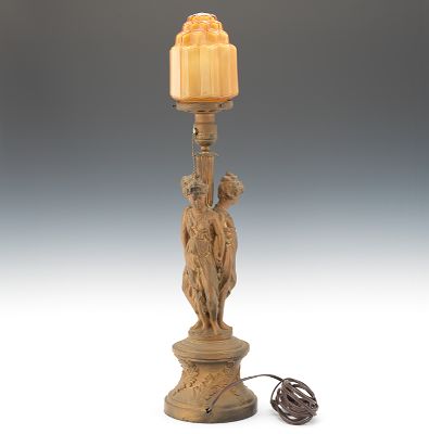 An Art Deco Spelter Three Graces Lamp, 09.21.13, Sold: $195.5