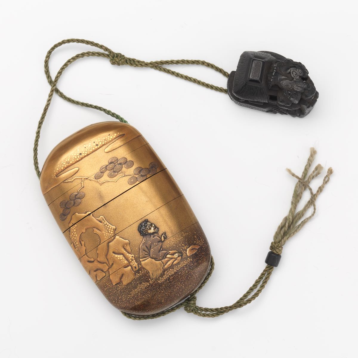 A Japanese Lacquer Inro with Carved Horn Netsuke, 12.13.14, Sold: $816.5