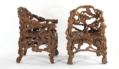 A Pair of Chinese Root Wood Armchairs, 03.27.14, Sold: $4600
