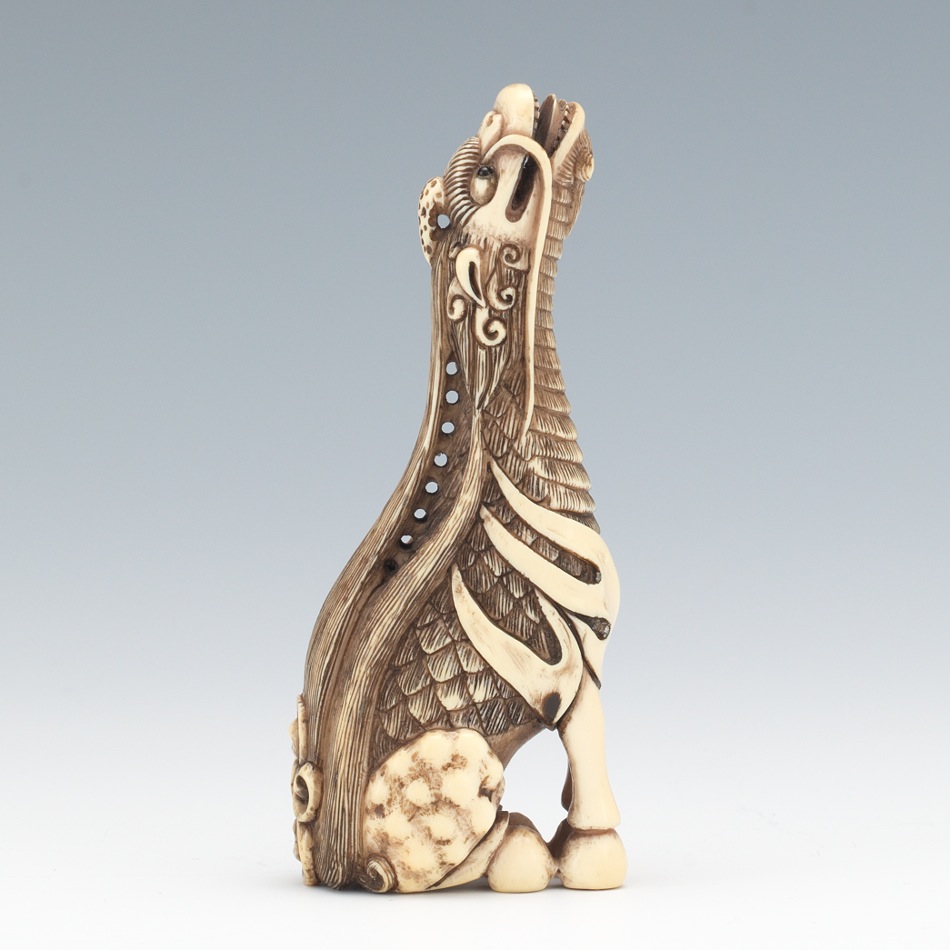 A Large Japanese Carved Netsuke of a Baying Kirin, Meiji Period, 03.27.14
