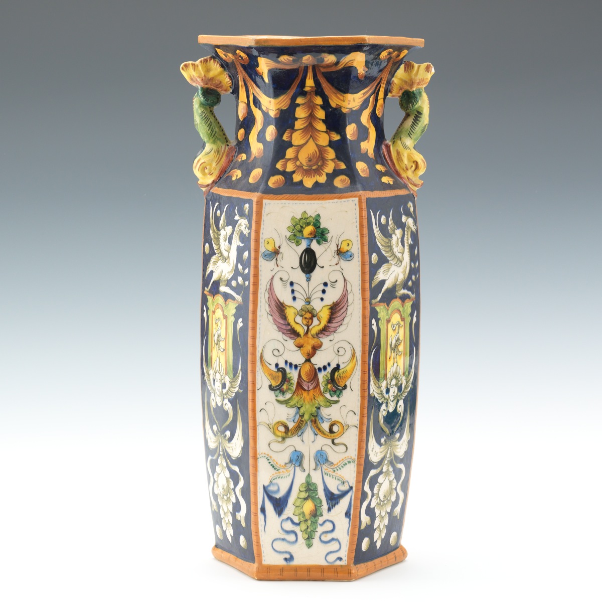 Italian Faience Pottery Vase with Handles, 03.27.14, Sold: $368