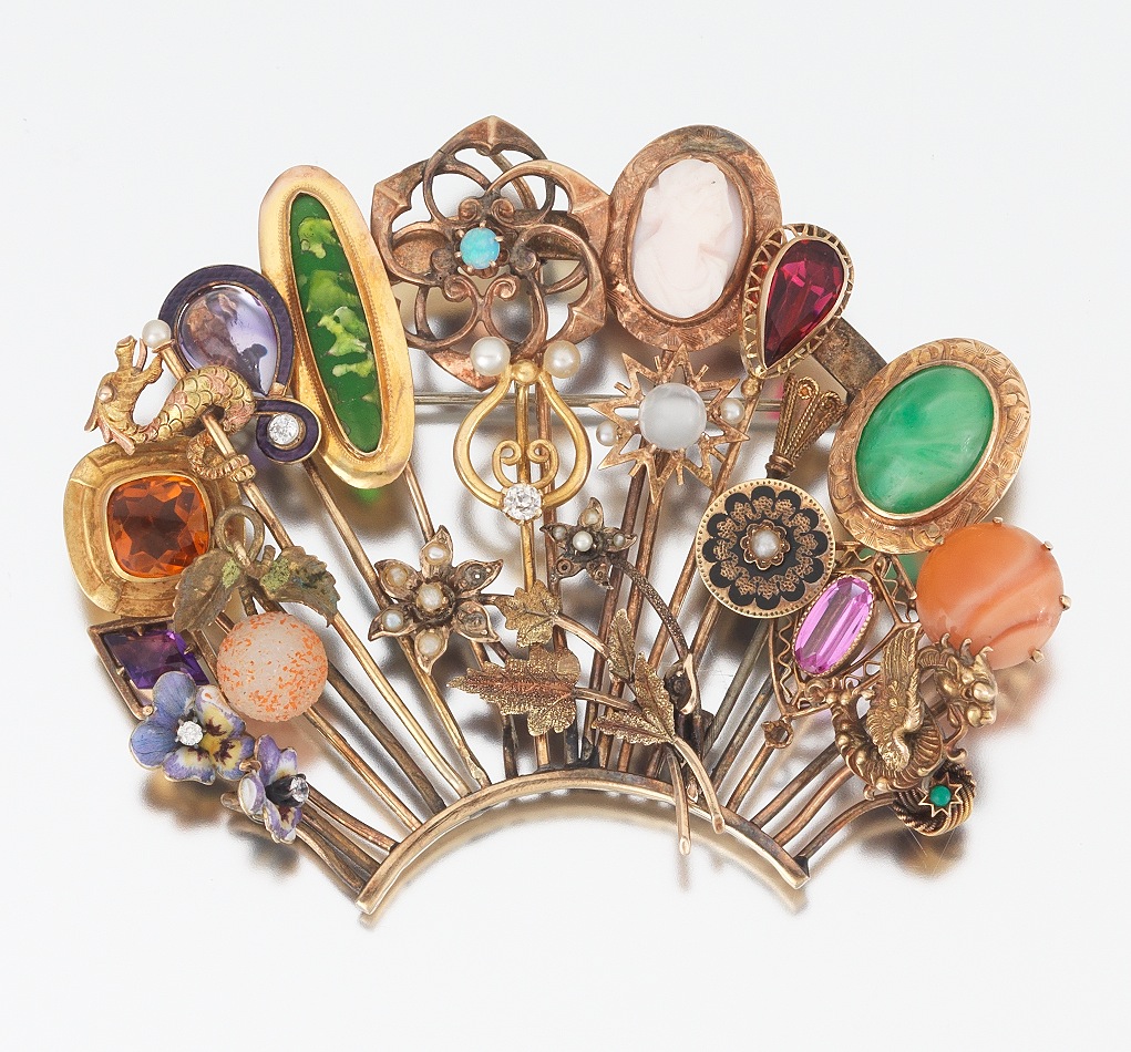 An Impressive Assembled Stick Pin Brooch , 05.23.14, Sold: $891.25