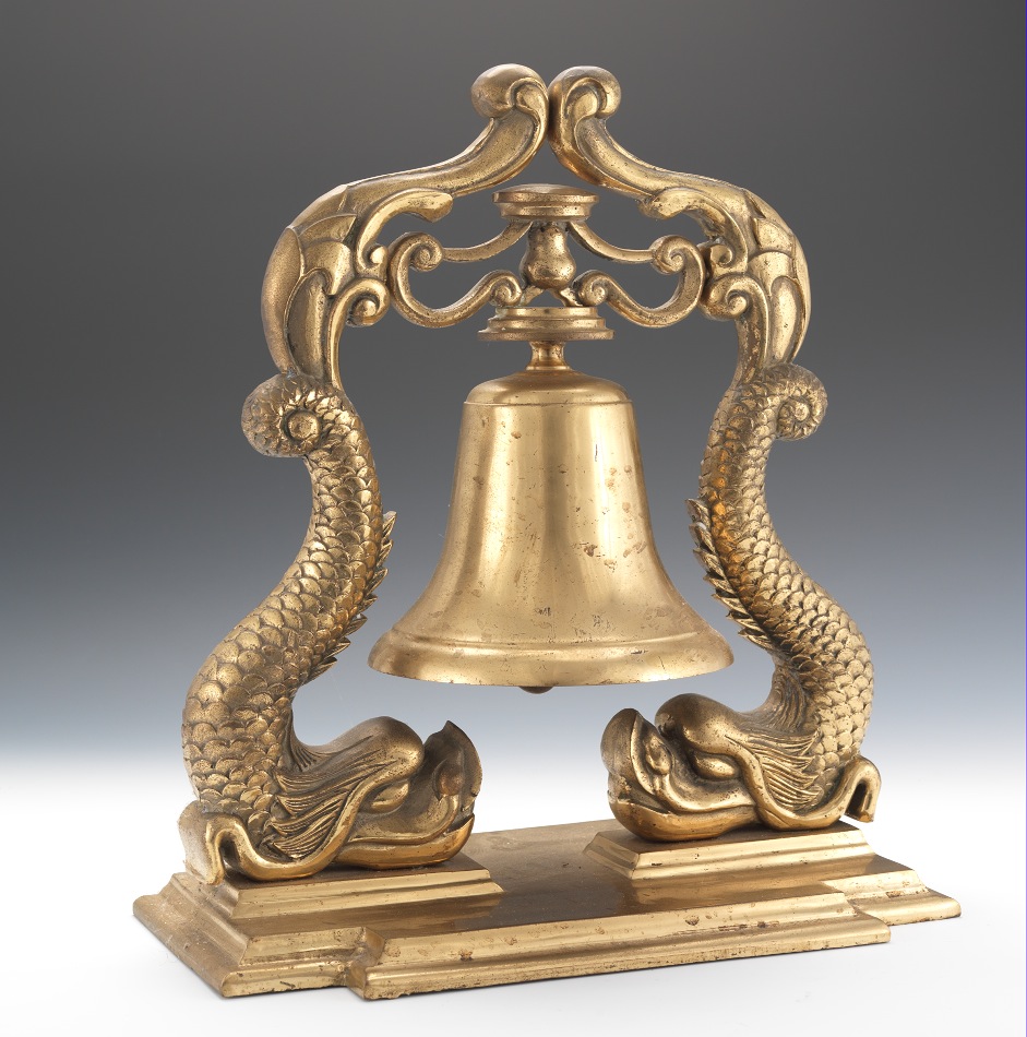 A Large Brass Bell on Dolphin Stand, 11.01.14, Sold: $598