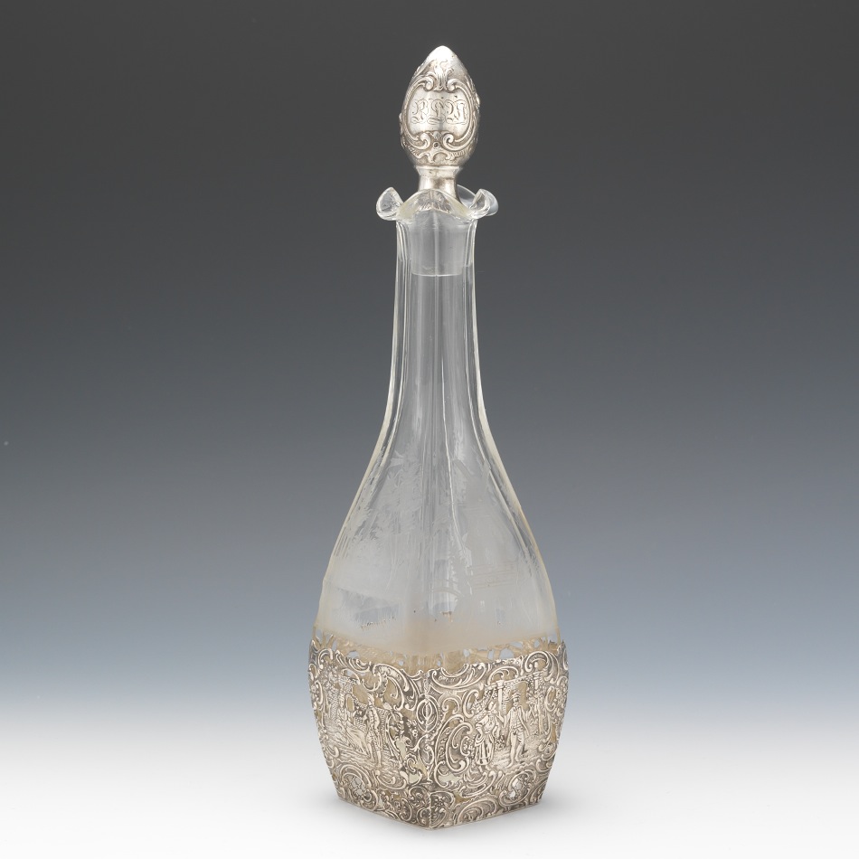 A Large German Silver Mounted Etched Crystal Decanter by Wolf & Knell ...