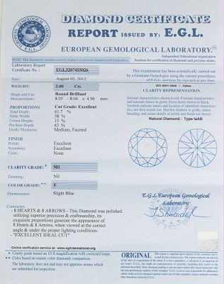 A Mounted 2.00 Carat Round Brilliant Cut Diamond, EGL Report , 09.05.14