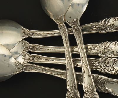 Six Sterling Silver Teaspoons, "Bridal Rose" Pattern, Alvin, 04.16.15 ...