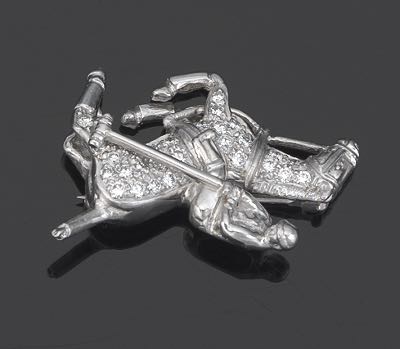 Platinum and Diamond Horse Polo Player Brooch, 04.17.15, Sold: $747.5