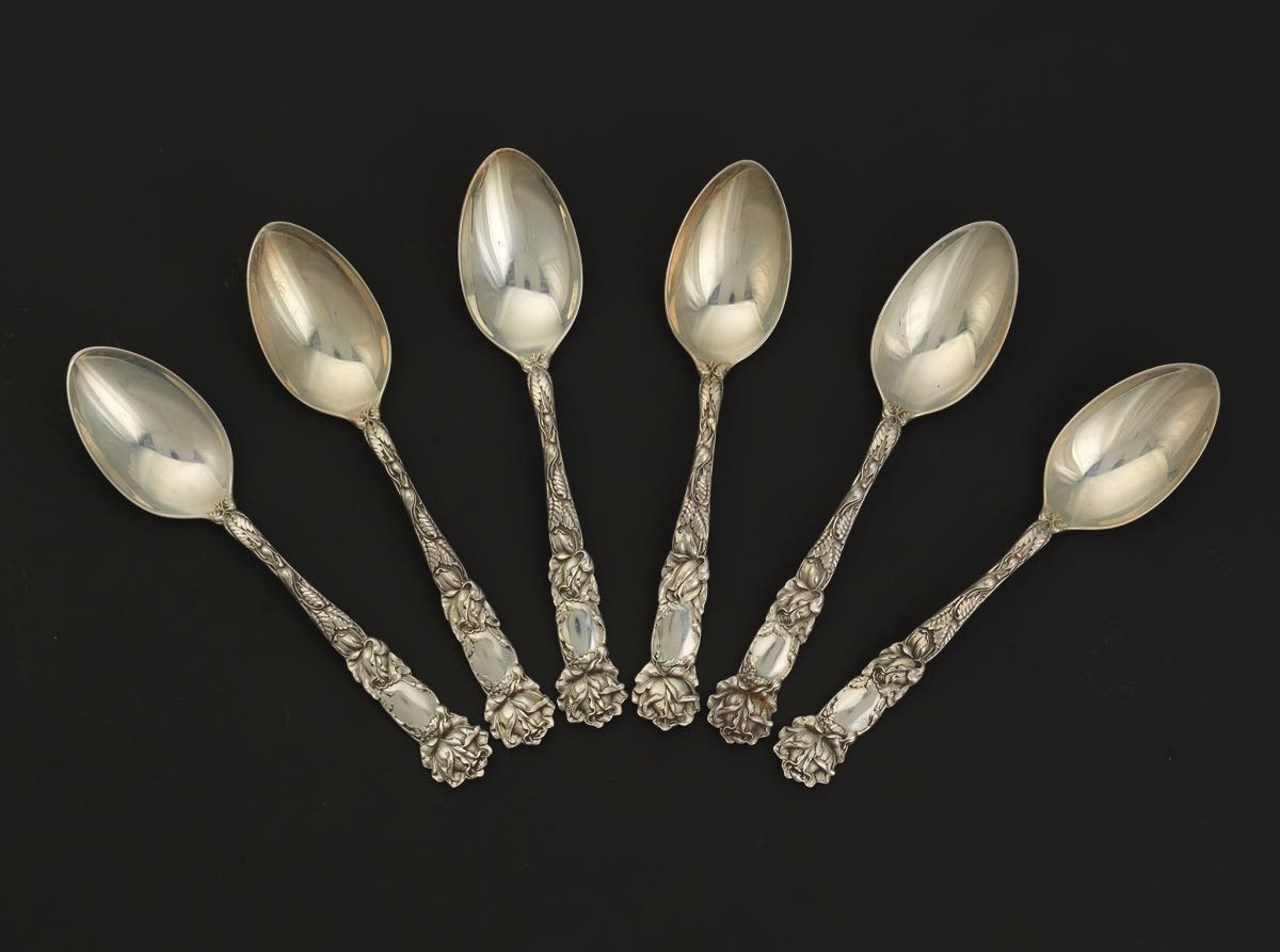 Six Sterling Silver Teaspoons, "Bridal Rose" Pattern, Alvin, 04.16.15 ...