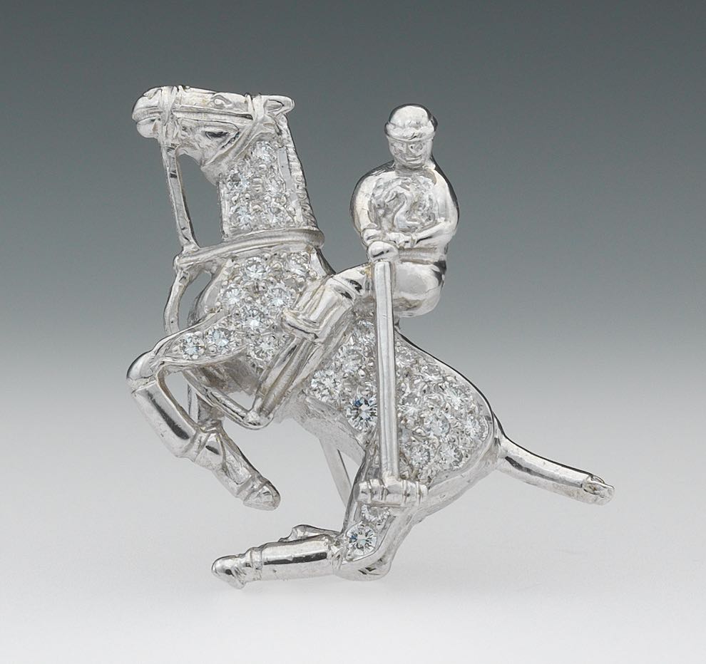 Platinum and Diamond Horse Polo Player Brooch, 04.17.15, Sold: $747.5