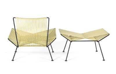 Custom String Lounge Chair with Ottoman, in the Manner of Allan Gould ...