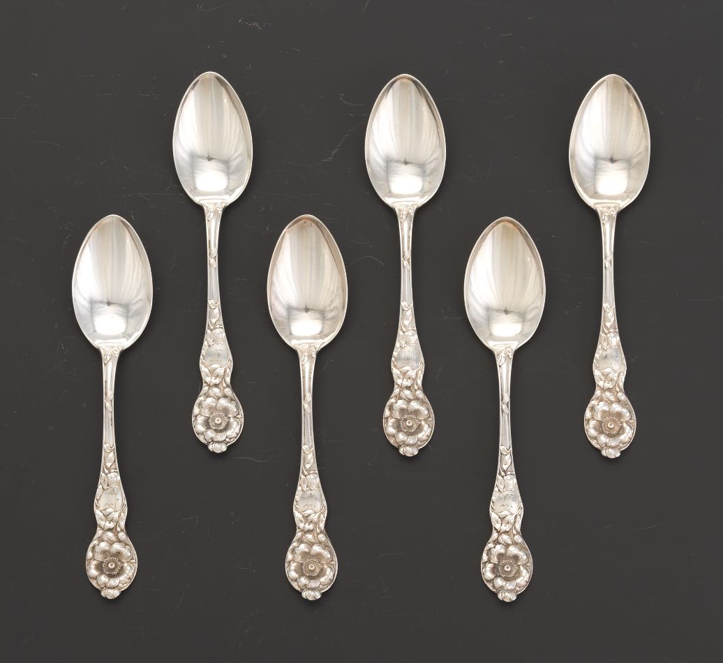 Six Watson Company Sterling Silver Teaspoons, "English Rose" Pattern ...